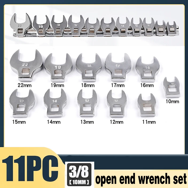 11Pc 3/8 Inch Drive Crowfoot Wrench Set 10-22mm Metric Chrome Plated ...