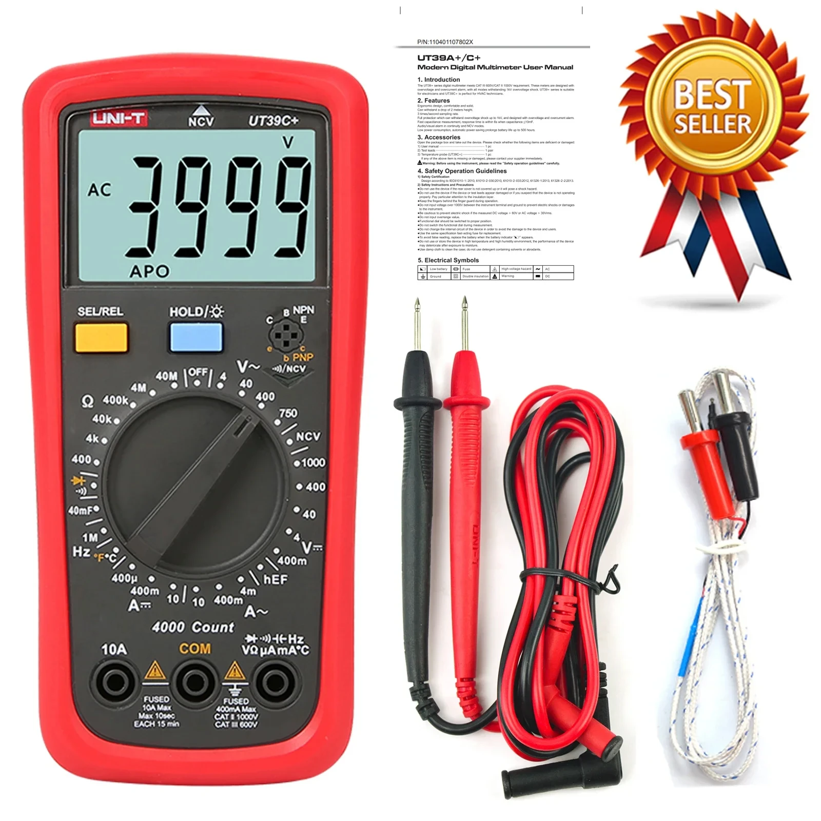 UNI-T-UT39C-LCD-Digital-Multimeter-DC-AC-Tegangan-Current-Meter-Ncv ...
