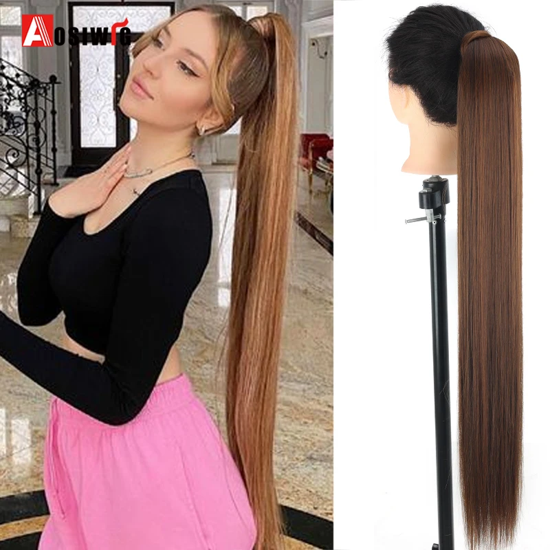 Aosiwig-Synthetic-Super-Long-Straight-Ponytail-For-Women-85CM-Fake ...