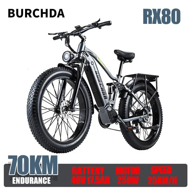 BURCHDA RX80 1000W 45KM/H Adult Electric Bicycle 48V17.5AH Lithium Battery 4.0 Fat Tire 26 Inch ...
