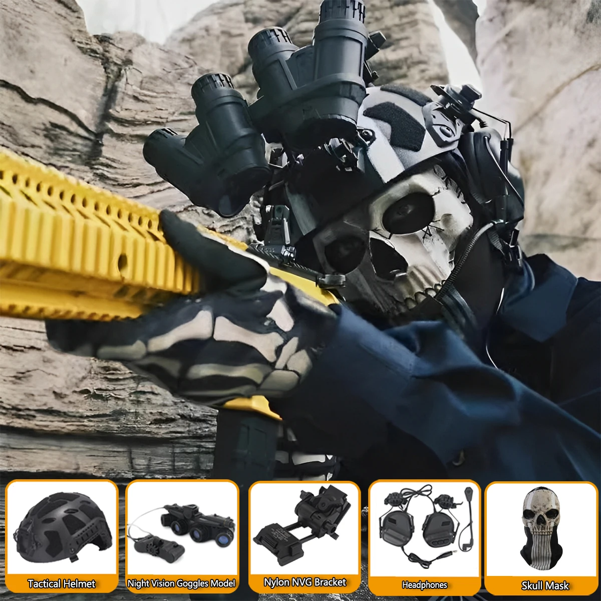 Tactical Airsoft Helmet Set with Communication Headset Night Vision ...
