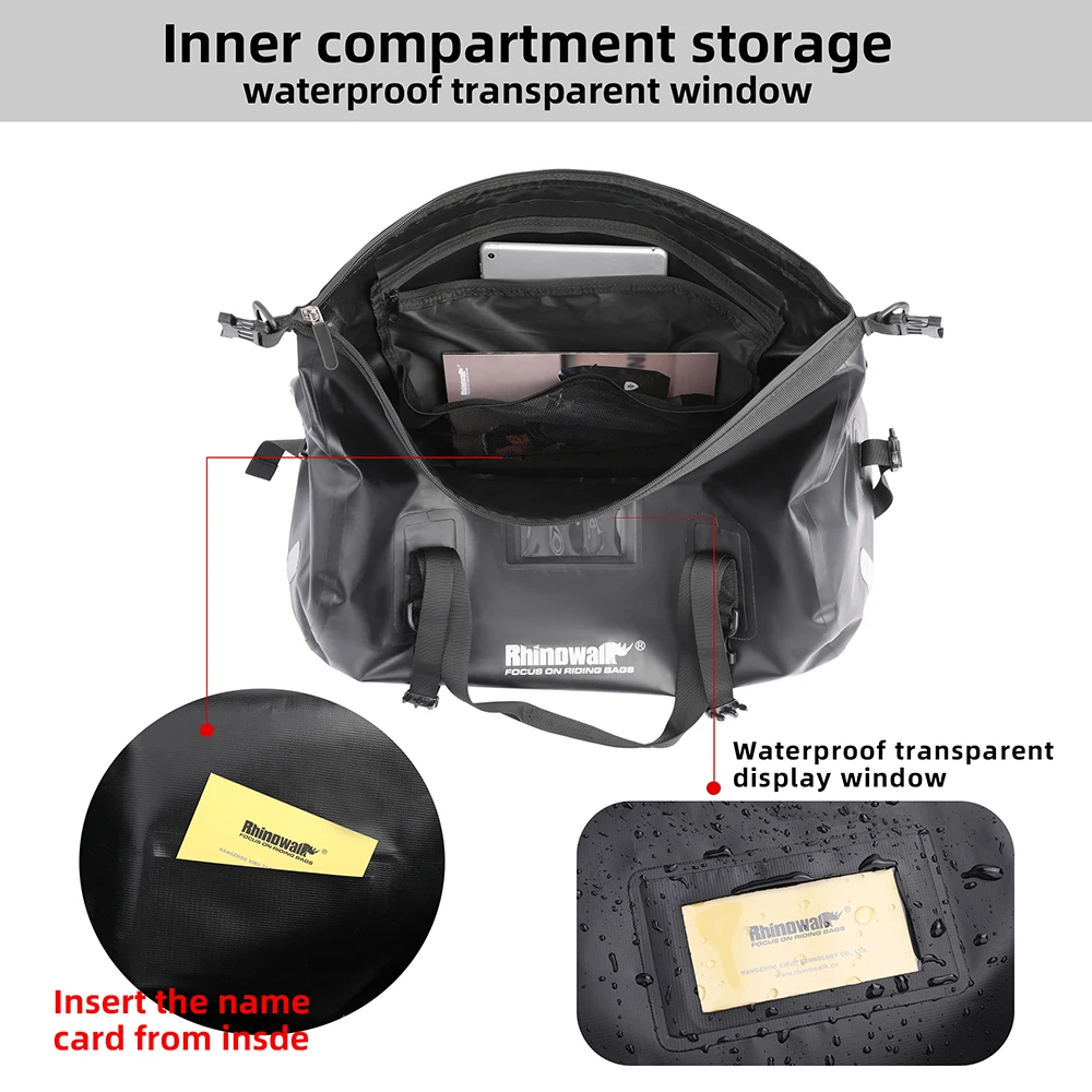 Rhinowalk Motorcycle Bag 45L Waterproof PVC Tail Saddle Bag Durable Dry ...