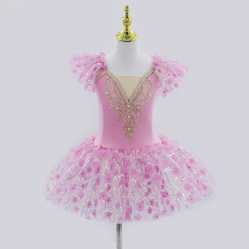 2024-Pink-Kids-Ballroom-Clothing-Sequined-Flower-Tutus-Ballet-Dress-For ...