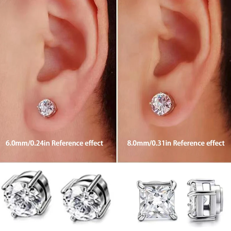 1-Pair-6mm-8mm-Inlaid-With-Zircon-Stainless-Steel-Magnetic-Earrings-Men ...