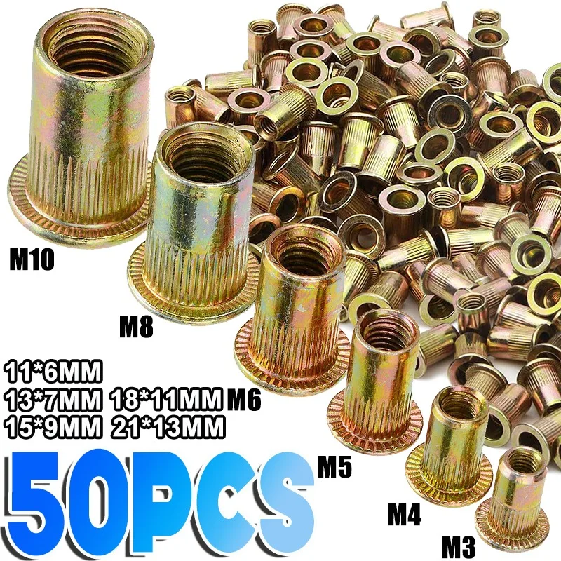 Rivet-Nuts-Flat-Head-Threaded-Insert-Nutsert-Cap-for-Riveter-Nut-Gun ...