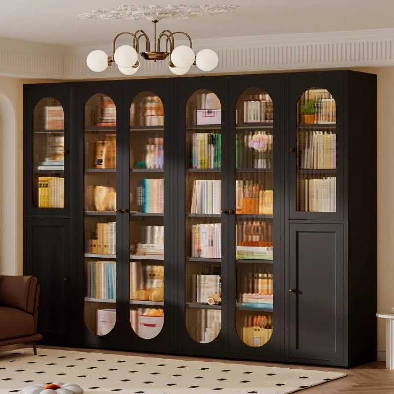 Storage locker Bookcase glass shelves organizers living room black ...
