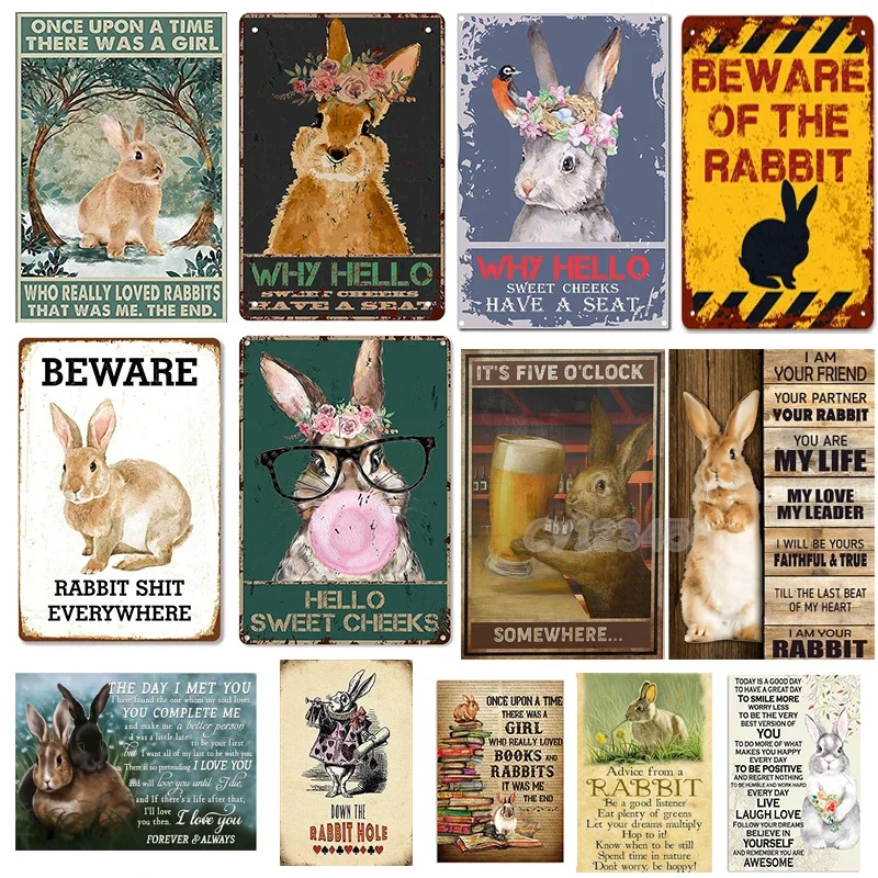 Funny-Metal-Bunny-Tin-Sign-Beware-of-The-Rabbit-Bunny-Lover-Rabbit-Sign ...