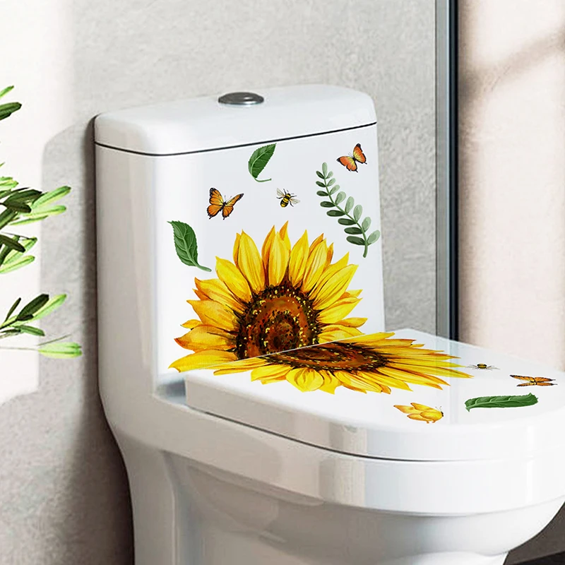 Self-adhesive Floral Decals Butterfly Toilet Decal Stickers - Floral ...