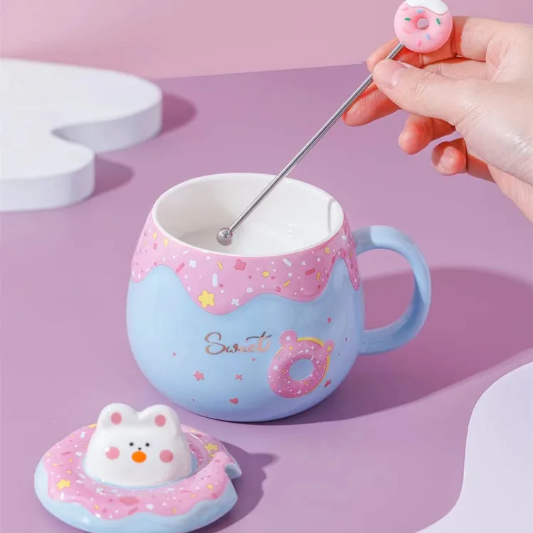 Cute-Donut-Ceramic-Coffee-Mug-with-3D-Animal-Cat-Lid-and-Stirrer-Kids ...