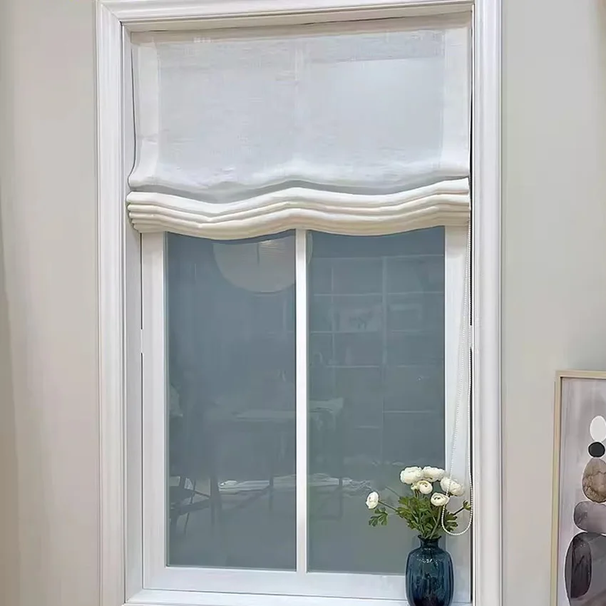 Modern-Motorized-Cotton-Linen-White-Waves-Roman-Shades-Customized-Roman-Blinds-With-Installation ...