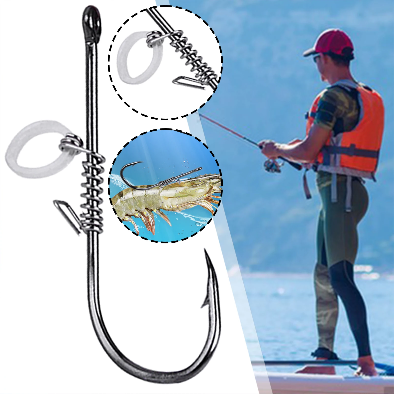 10pcs Live Shrimp Fixing Hook Strong Barbed Fixed Fishhook With Spring ...