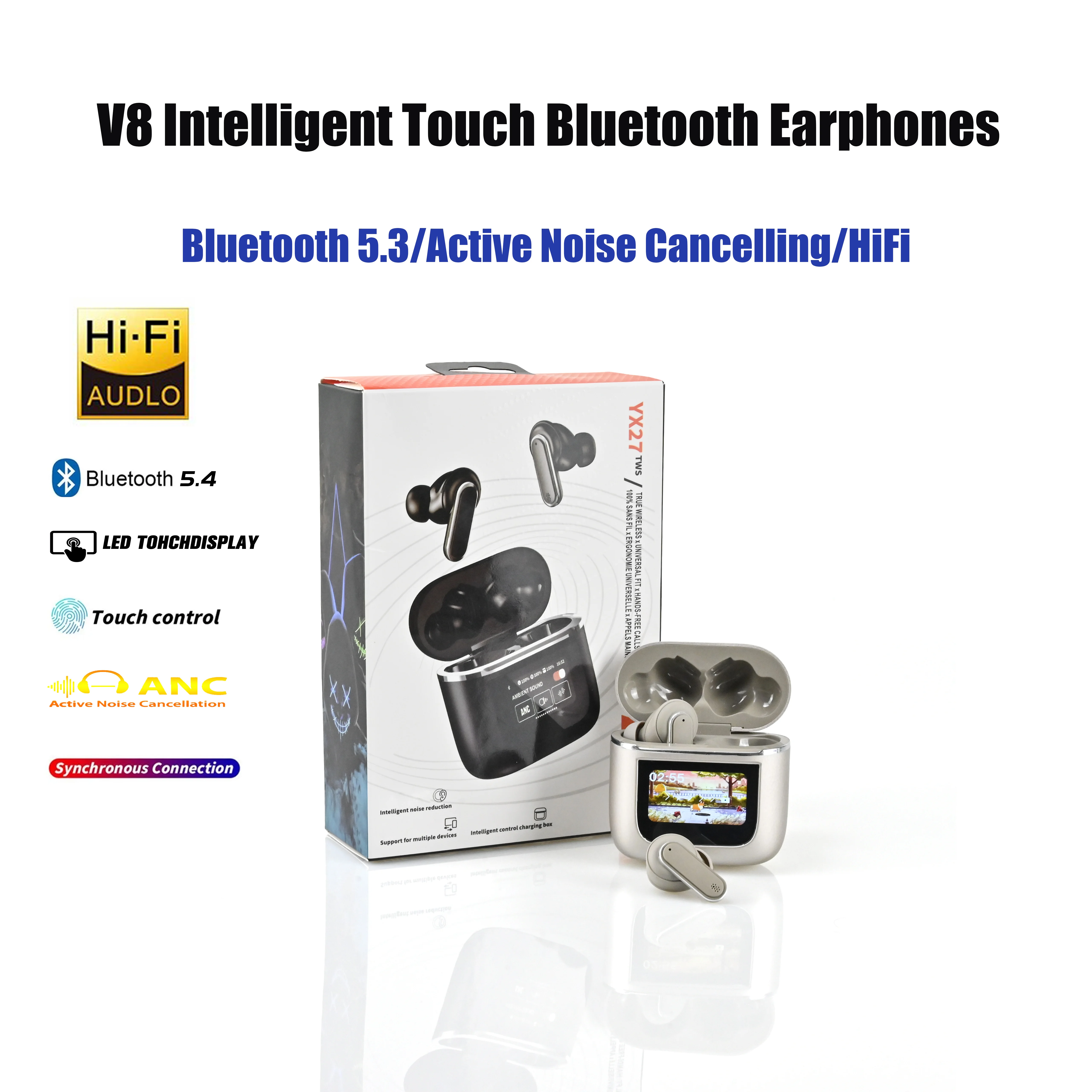 New-V8-Hot-Sales-ANC-Wireless-Earphones-Color-LED-Screen-TWS-Earbuds ...