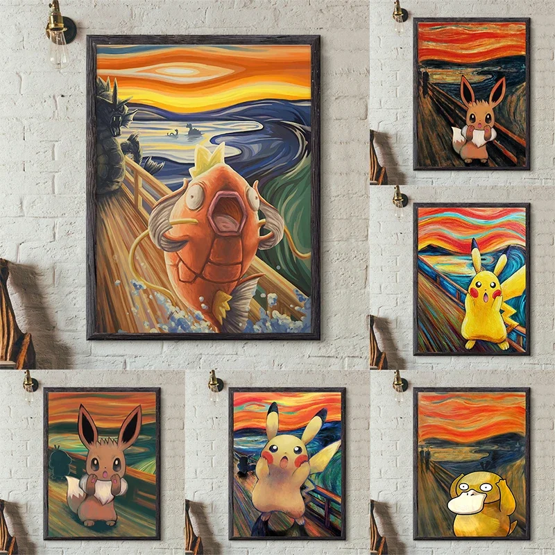 Vintage-Pokemon-The-Scream-Poster-Pikachu-Eevee-Magikarp-Psyduck-Poster-Wall-Art-Prints-Bedroom ...