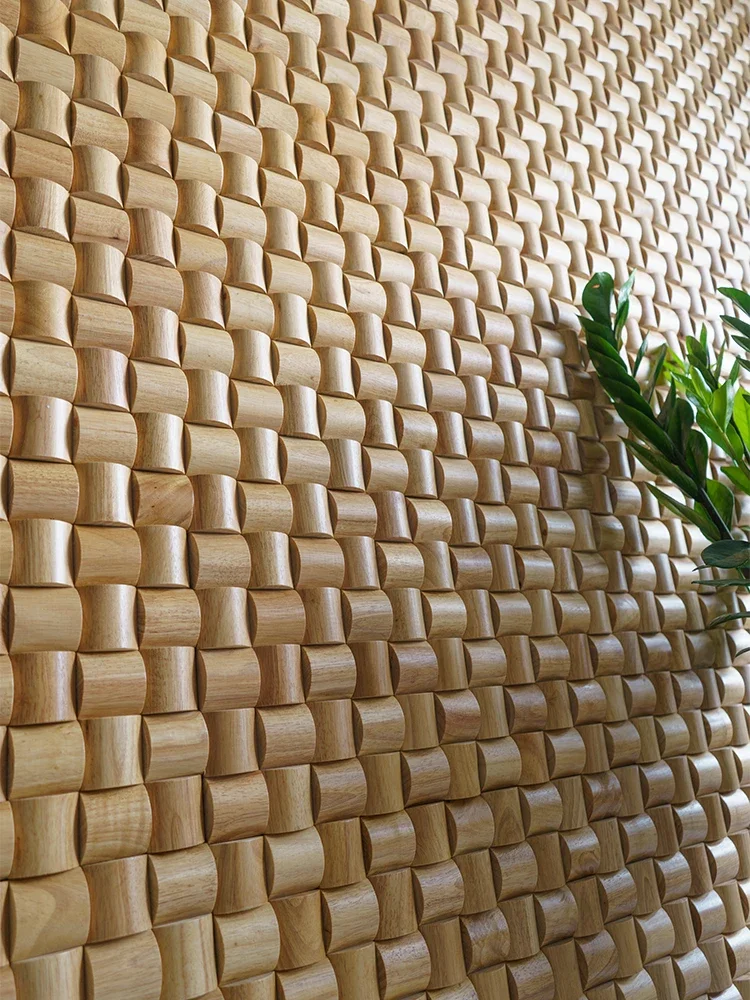 Mosaic Decorative Wall Panels Solid Rubber Wood Curved Three ...