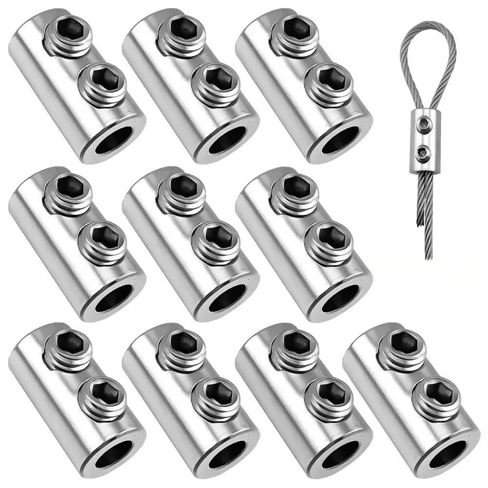 10PCS 1/2mm Steel Wire Rope Cable Clamp Metal Copper Clips Stainless ...