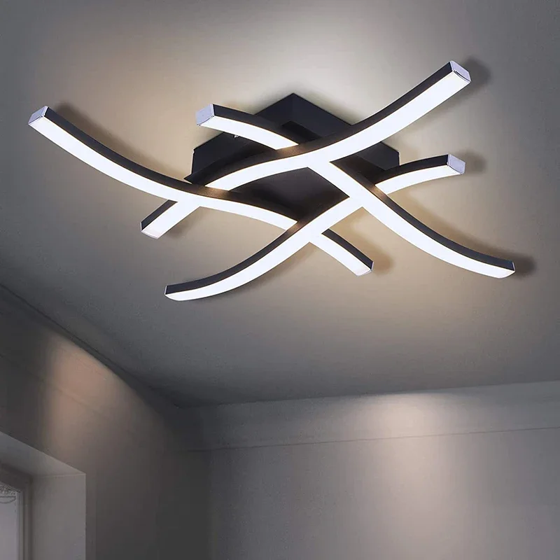 Black-LED-Quad-Wave-Ceiling-Light-Living-Room-Light-Strip-Bedroom ...