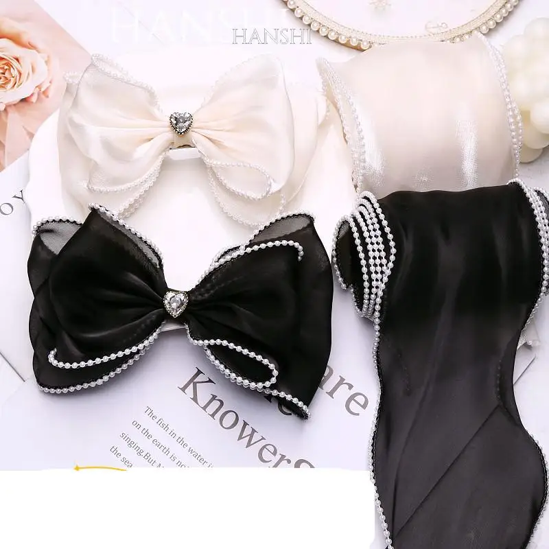 2m Super Wide French Elegant Pearl Edge Ribbon Handmade Big Bow Hairpin ...