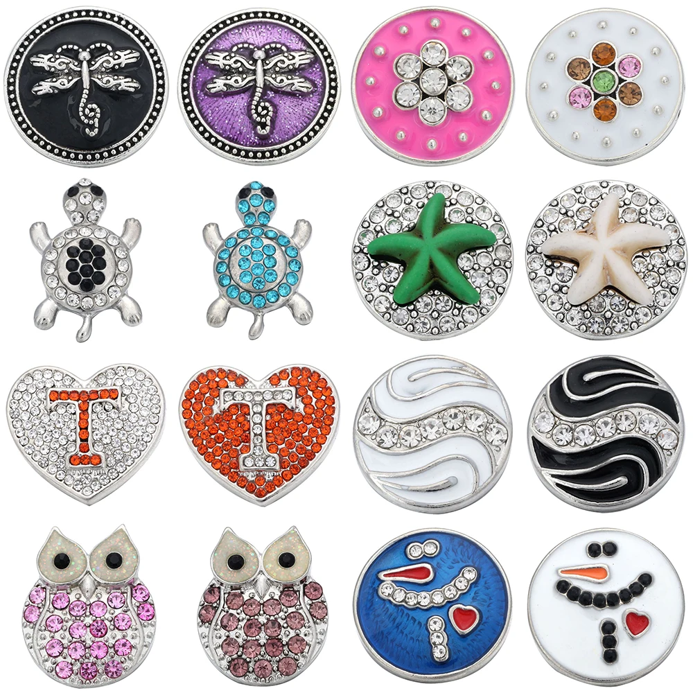 5pcs-lot-New-Snap-Button-Jewelry-Crystal-Owl-Turtle-Flower-18mm-Metal ...