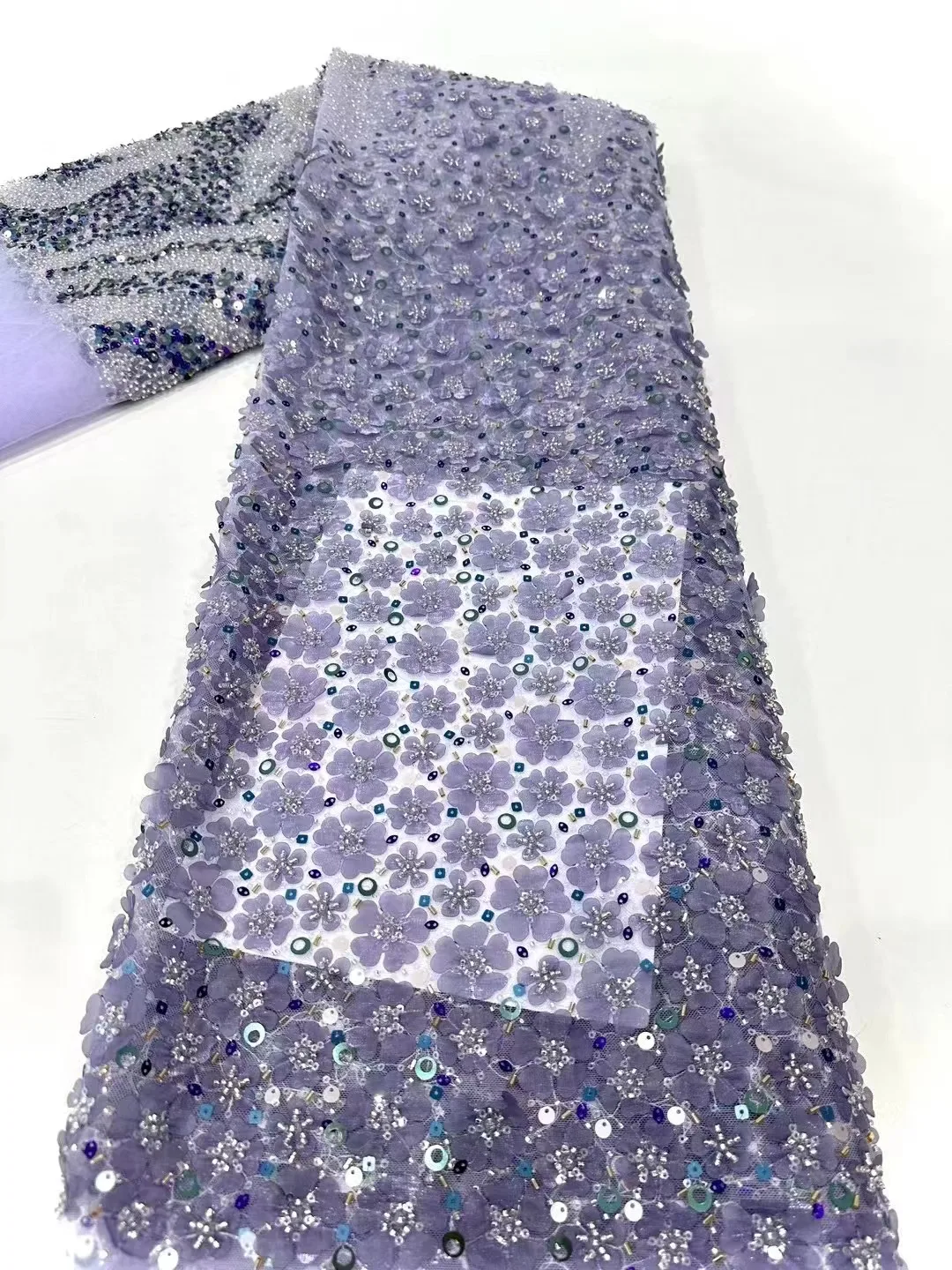 Purple-African-Beaded-Lace-Fabric-High-Quality-Nigerian-Sequins-Tulle ...