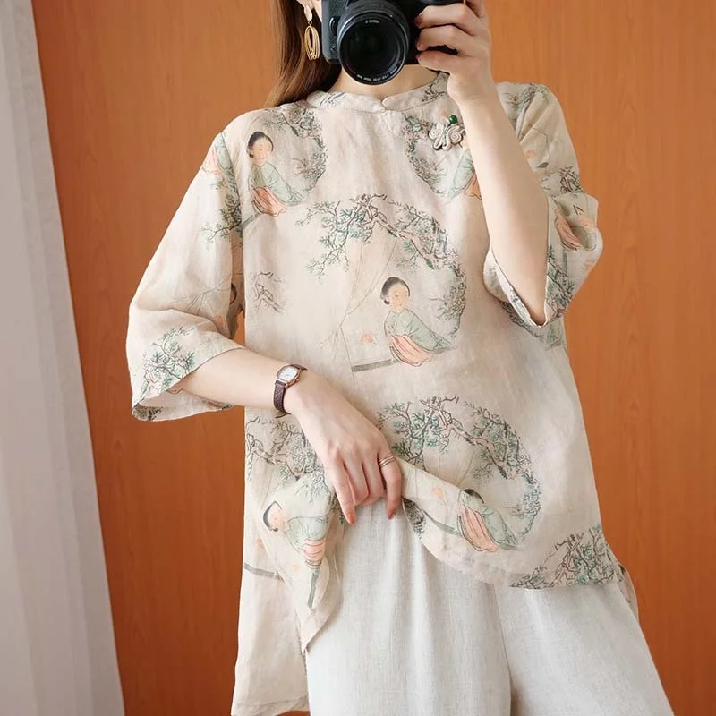 Summer Ethnic Style Tang Suit Vintage Harajuku Chinese Top Women ...