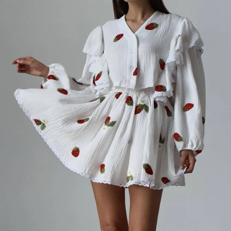 Conjunto-de-pijama-de-lino-y-algod-n-para-mujer-ropa-de-casa-con-falda ...