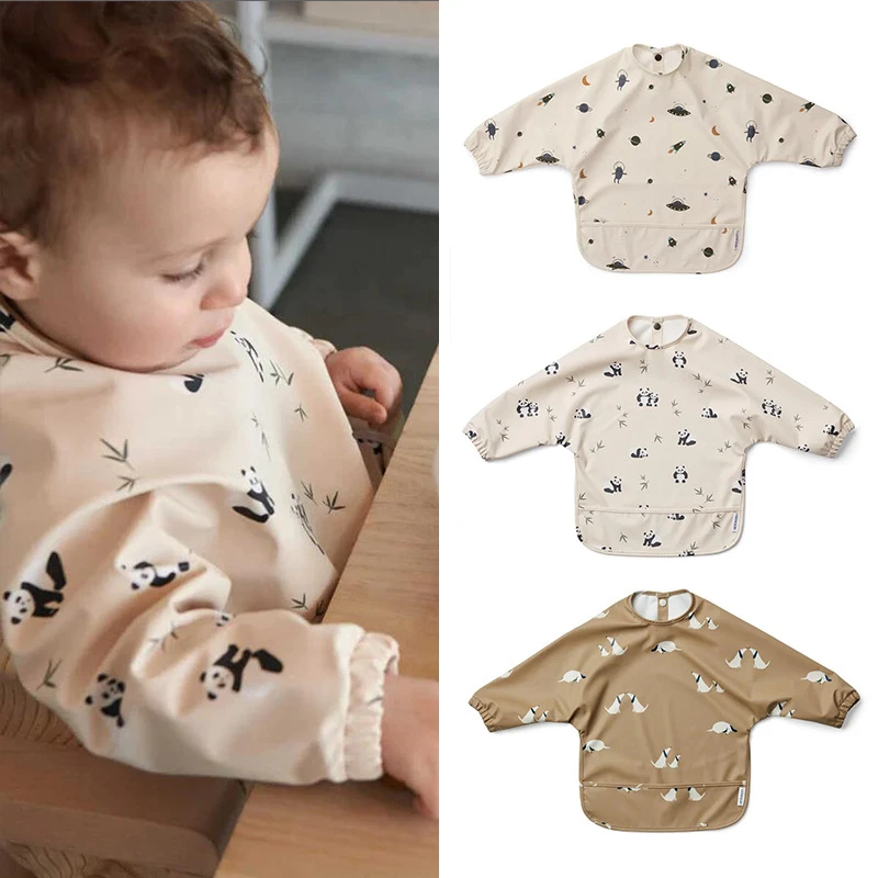 Baby Feeding Bibs With Long Sleeves Infant Boys Girls Cute Cartoon ...