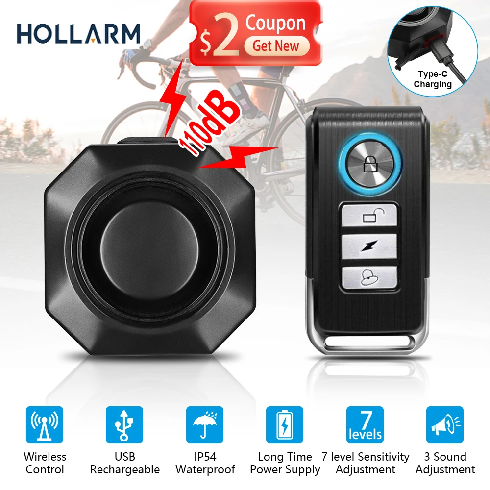 Hollarm-Wireless-Bike-Vibration-Alarm-USB-Charging-Remote-Control ...