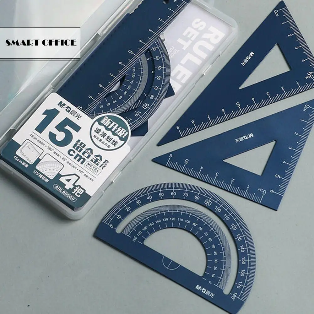 4Pcs-Set-M-G-Aluminium-Ruler-Set-Metal-Plastic-Soft-Geometry-Maths ...