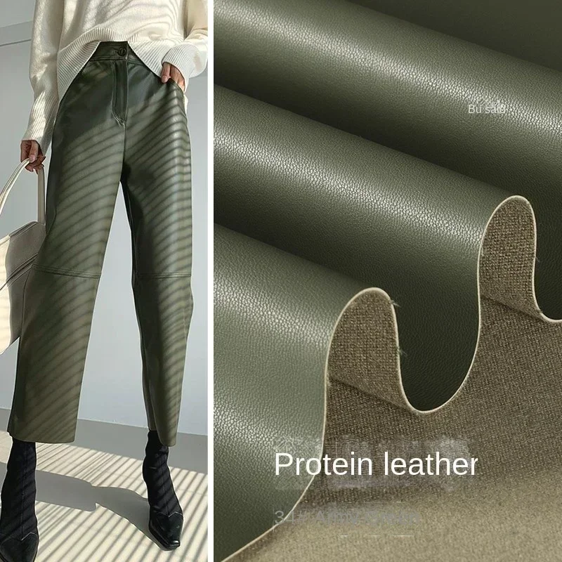 Protein-Leather-Fabric-Military-Green-Soft-Leather-Jacket-Design-Fabric ...