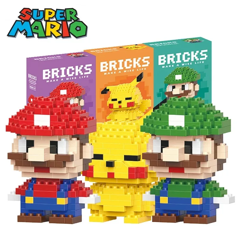 Super-Mario-Bros-Blocks-Anime-Cartoon-Luigi-Yoshi-Wario-Pikachu-Mini ...