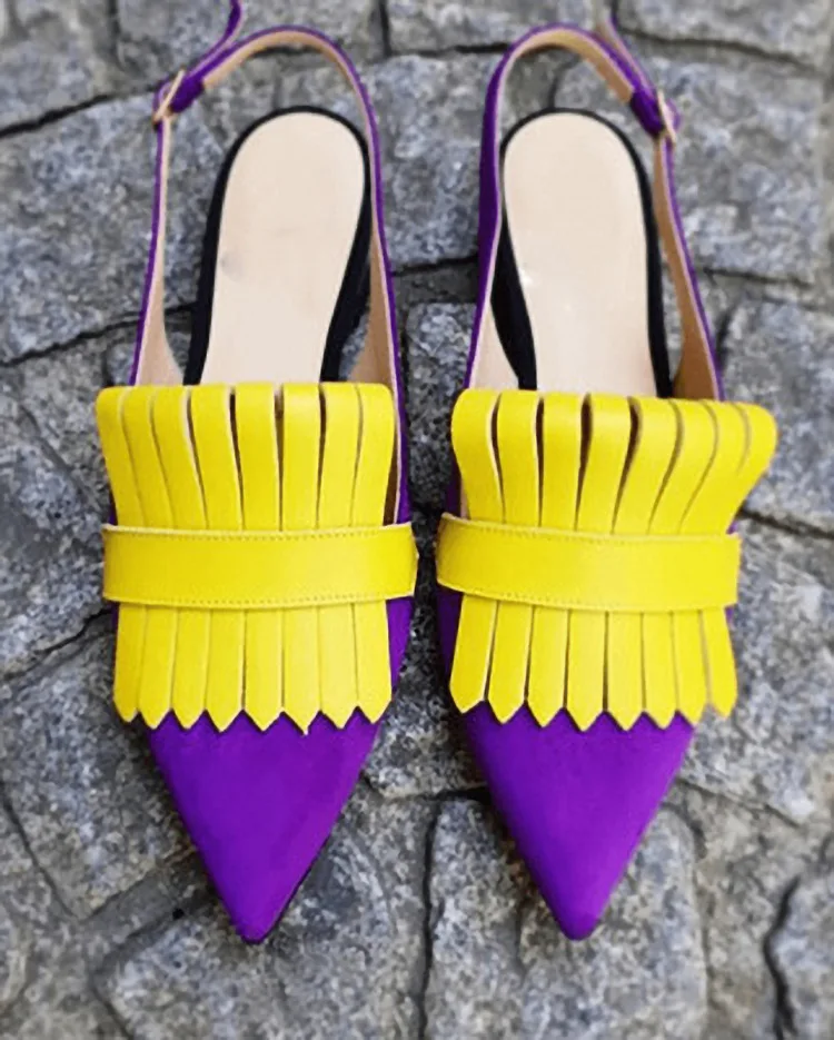 Novo verão apontou toe roxo e amarelo hit cor sapatos femininos casuais ...