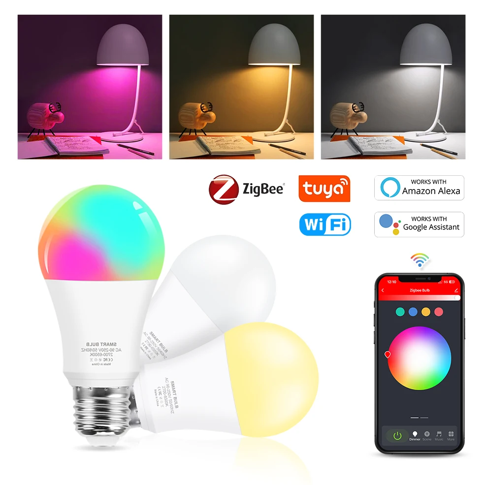 Tuya-Wifi-Zigbee-Smart-Bulb-E27-LED-Lamp-Dimmable-RGB-CW-Smart-Light ...