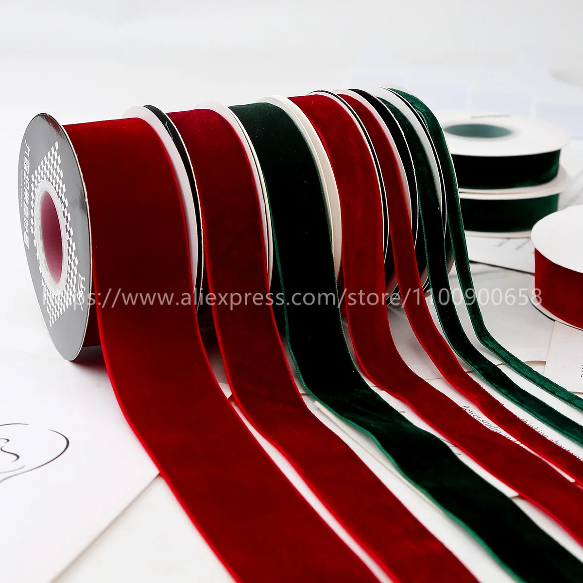 Rollo de cinta de terciopelo verde y rojo vino, 25 yardas (5 rollos ...