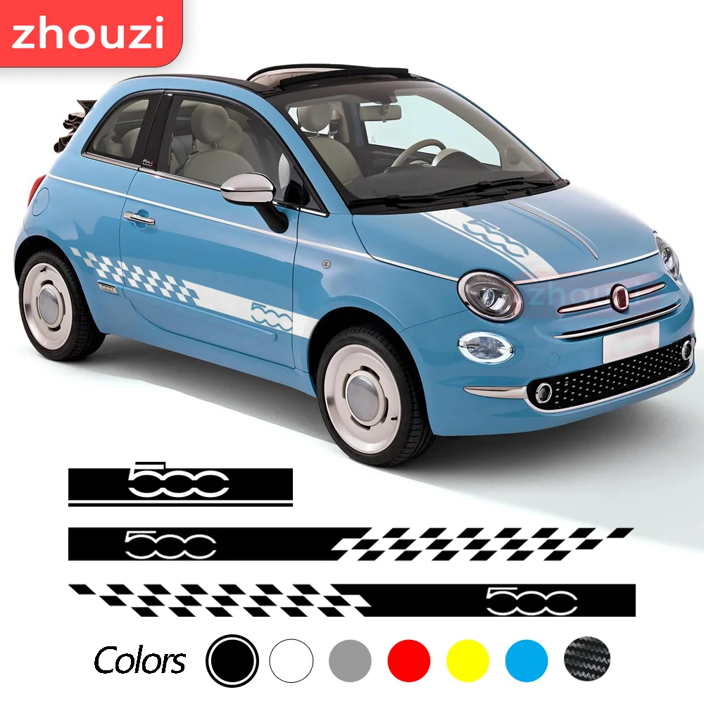 For-Fiat-500-Decal-Car-Hood-Sticker-Auto-DIY-Set-Body-Door-Side-Skirt ...