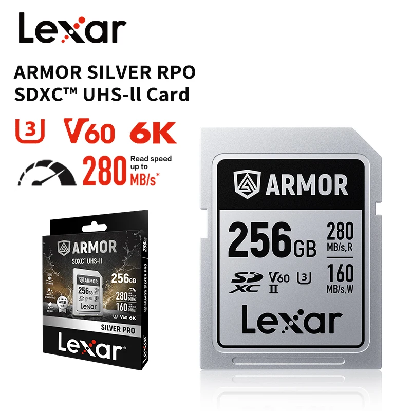 Lexar ARMOR SILVER PRO SDXC UHS-II Card Stainless steel V60 SD Card Max ...
