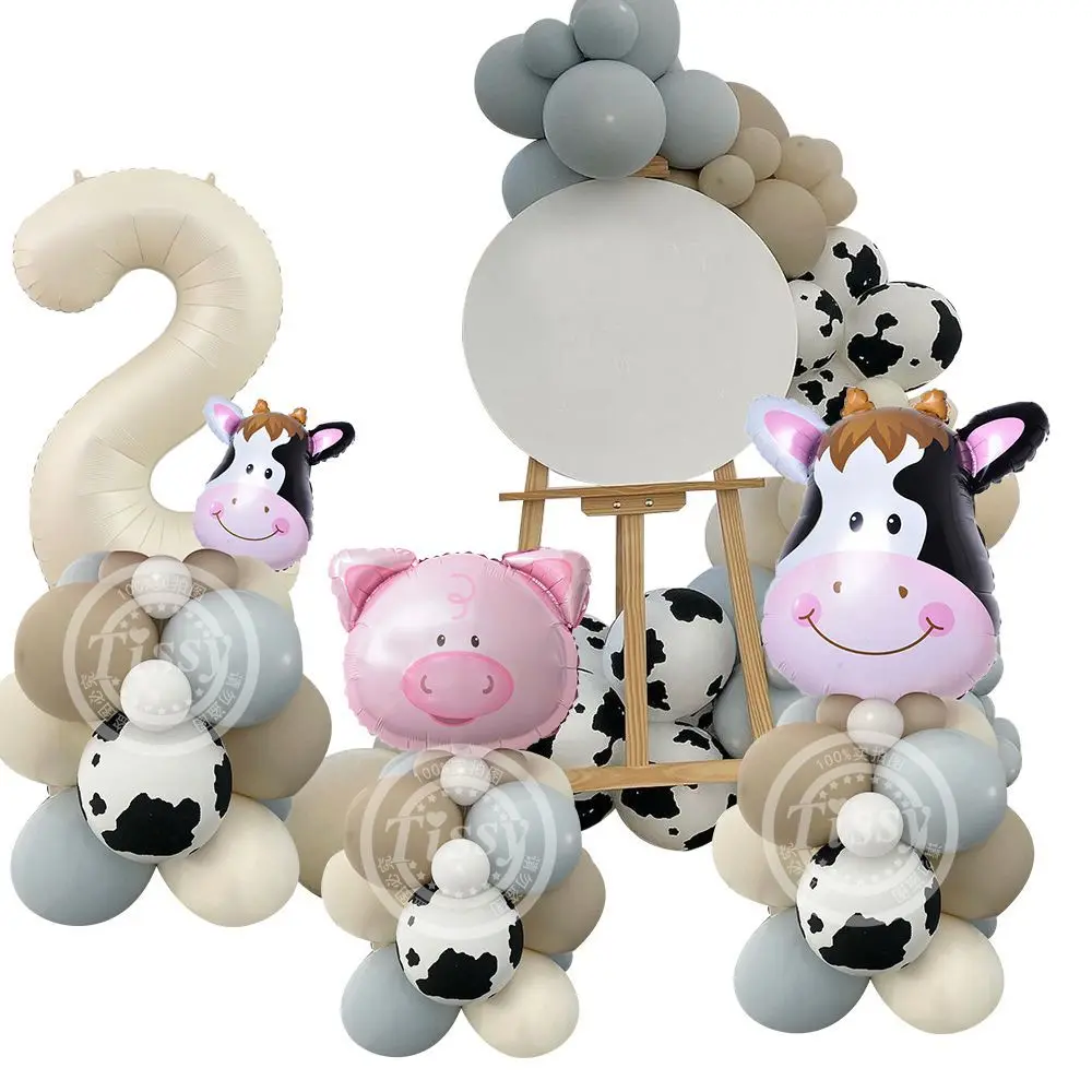 1set Farm Animal Balloon Carton Cow/Pig Balloons with Creamy Number ...