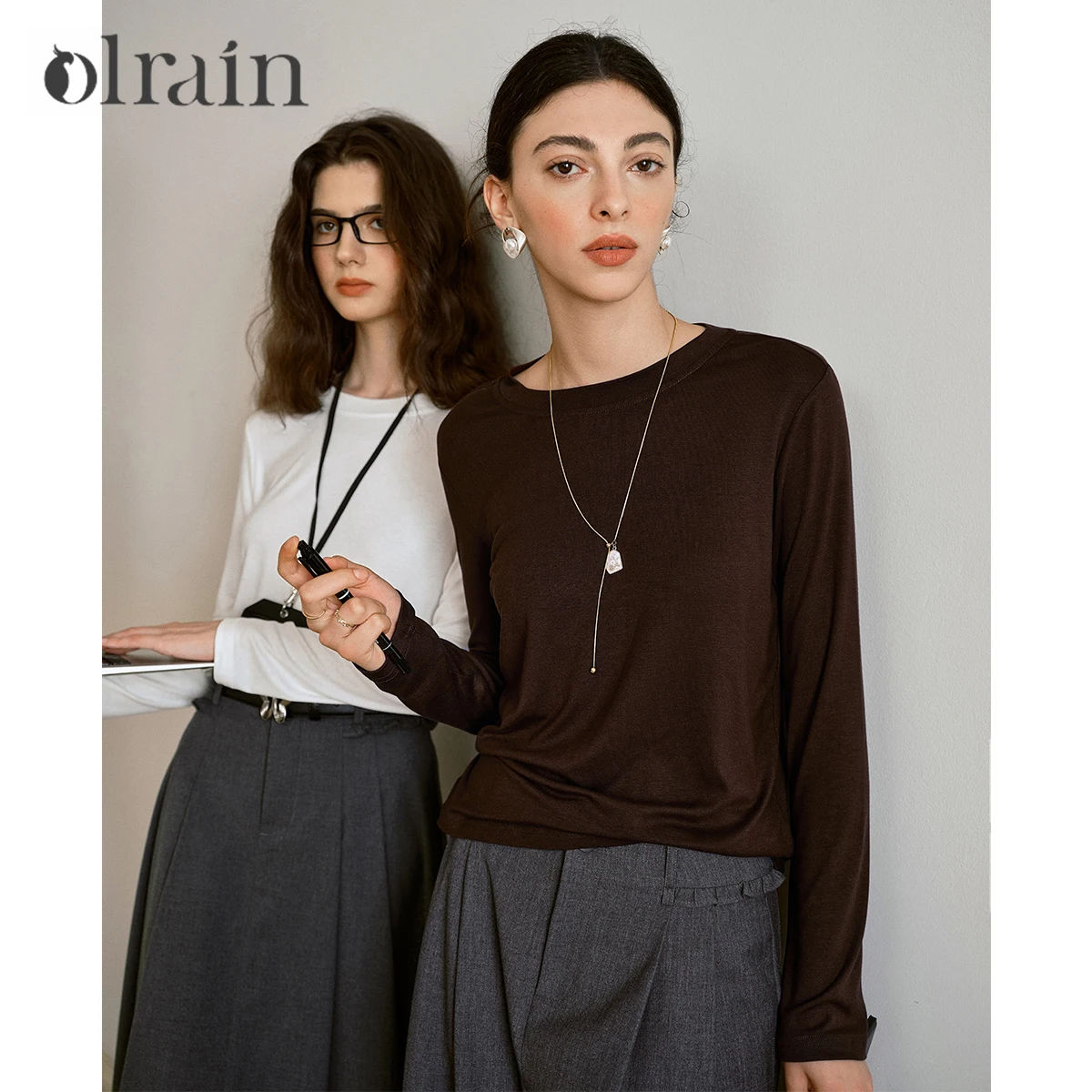 OLrain French Solid Color Basic Versatile Long-sleeved T-shirt 2026 ...