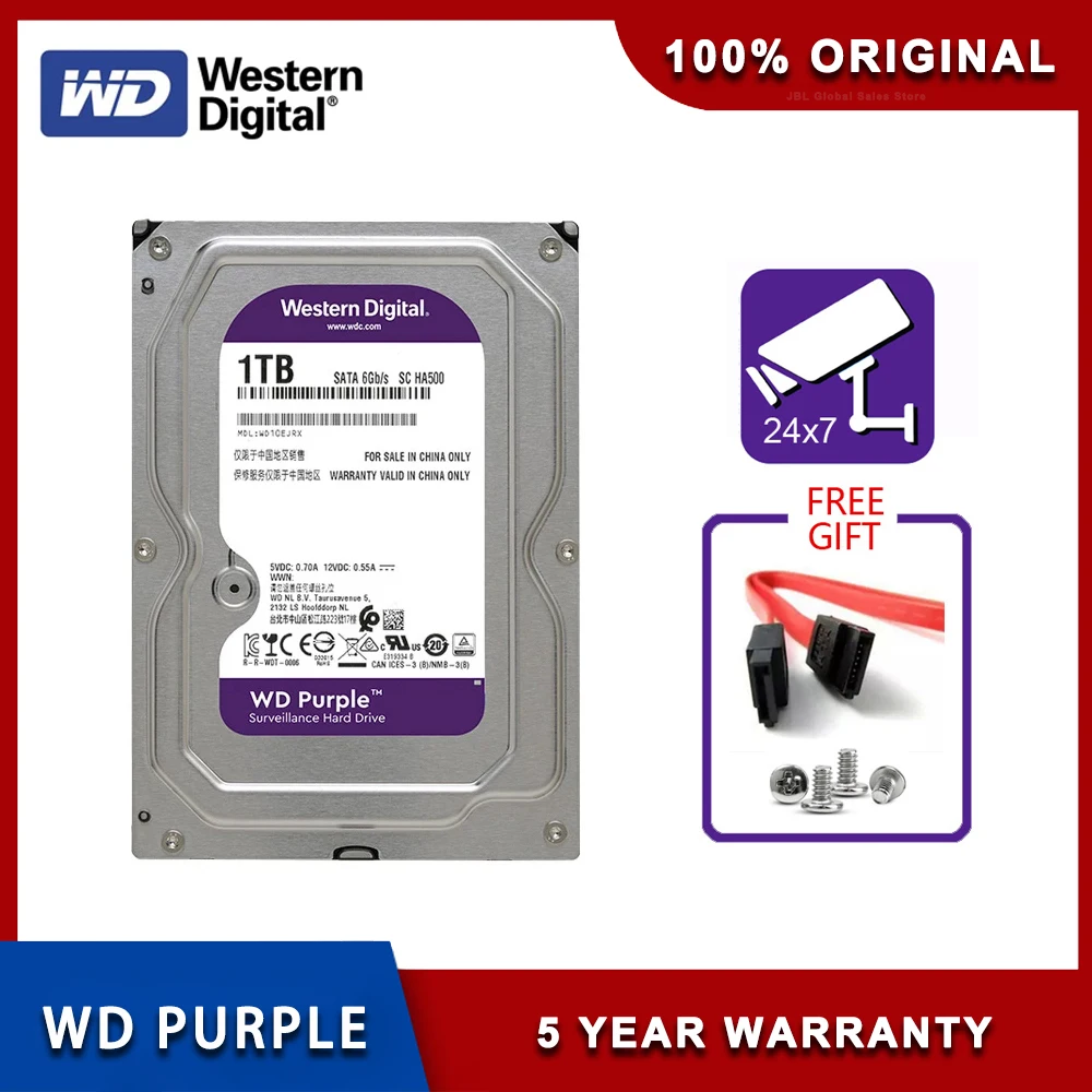 WD Purple disco duro de vigilancia de 1TB, HDD HD de 64M, 3,5 pulgadas ...