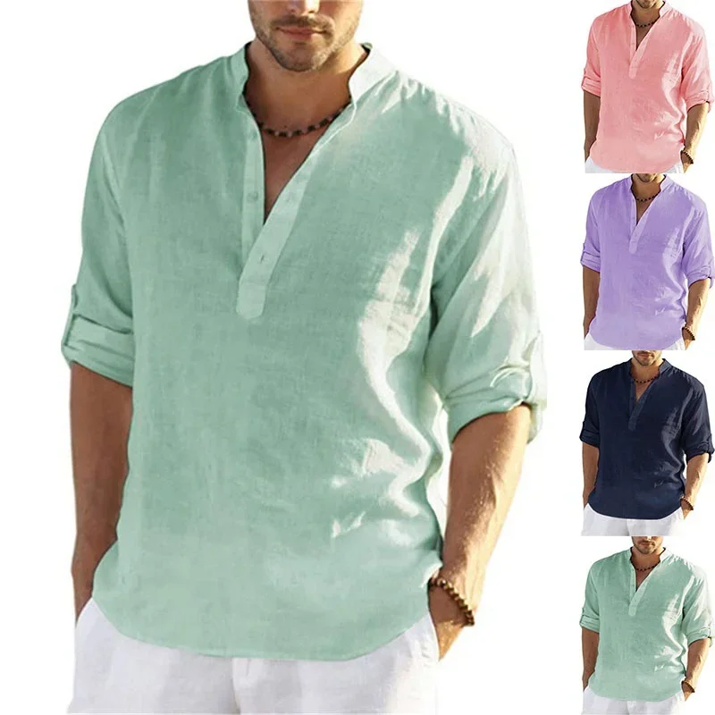 High-Quality-Men-s-Spring-summer-New-Long-Sleeved-Cotton-Linen-Shirt ...