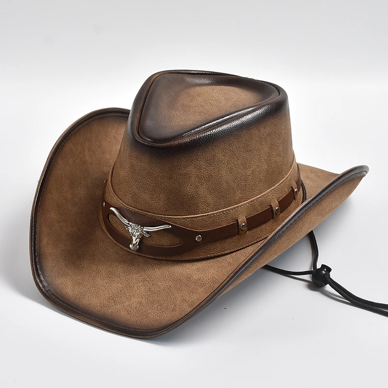 New-100-Leather-Western-Cowboy-Hat-Men-Wide-Brim-Gentleman-Church-Jazz ...