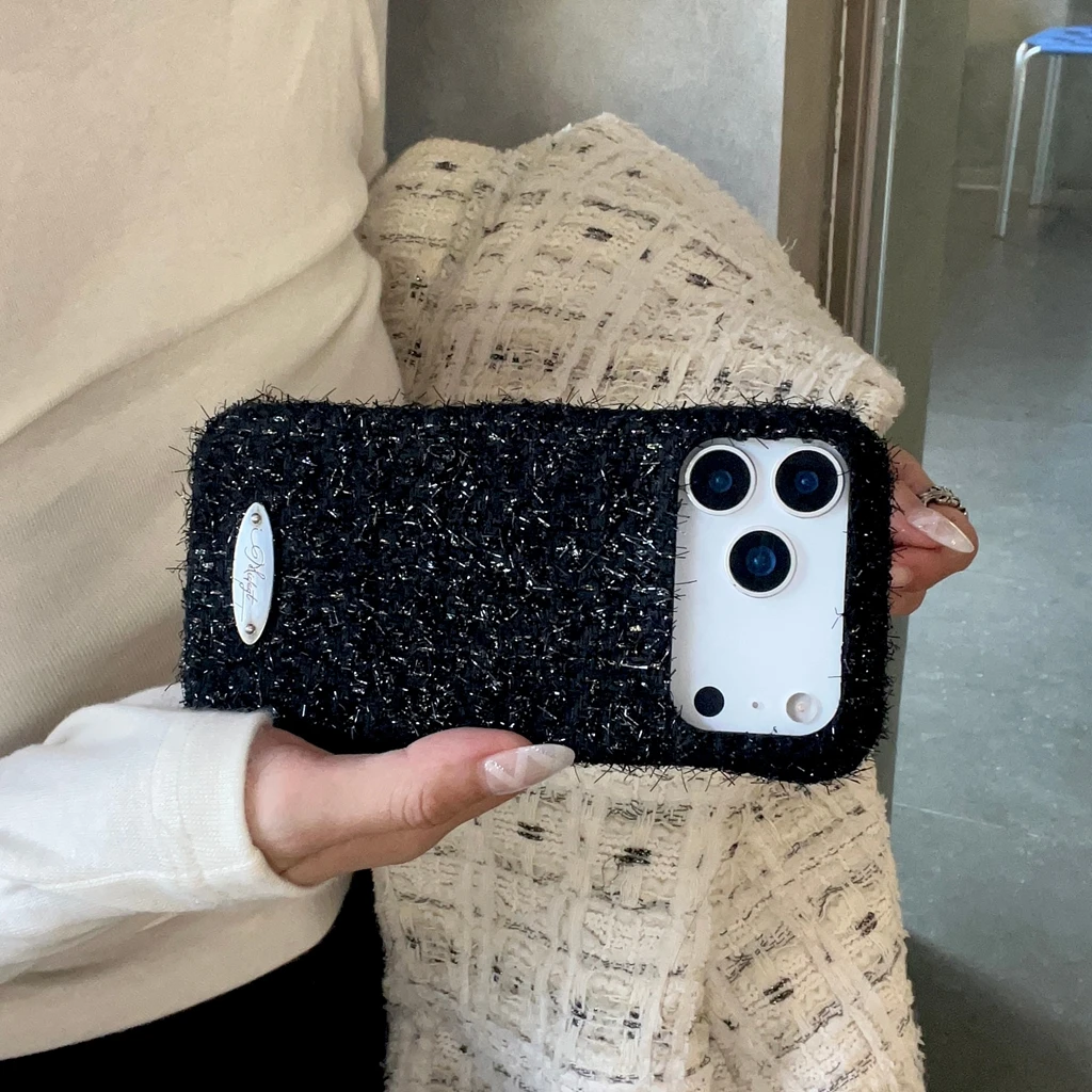 Advanced Black Woolen Yarn Fabric Glossy Shockproof Protective Phone ...