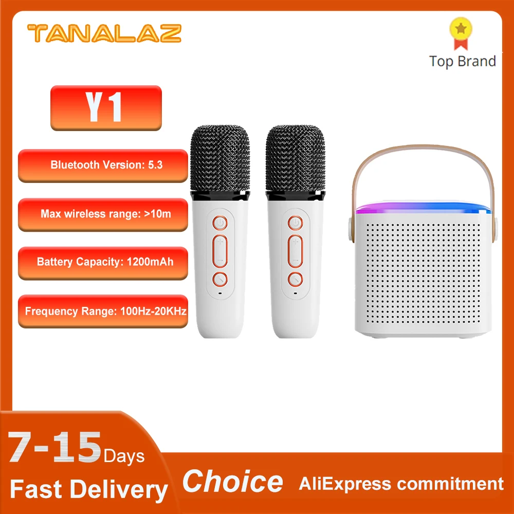 TANALAZ-Y1-Karaoke-Machine-Portable-Bluetooth-PA-Speaker-System-with-1-2-Wireless-Microphones ...