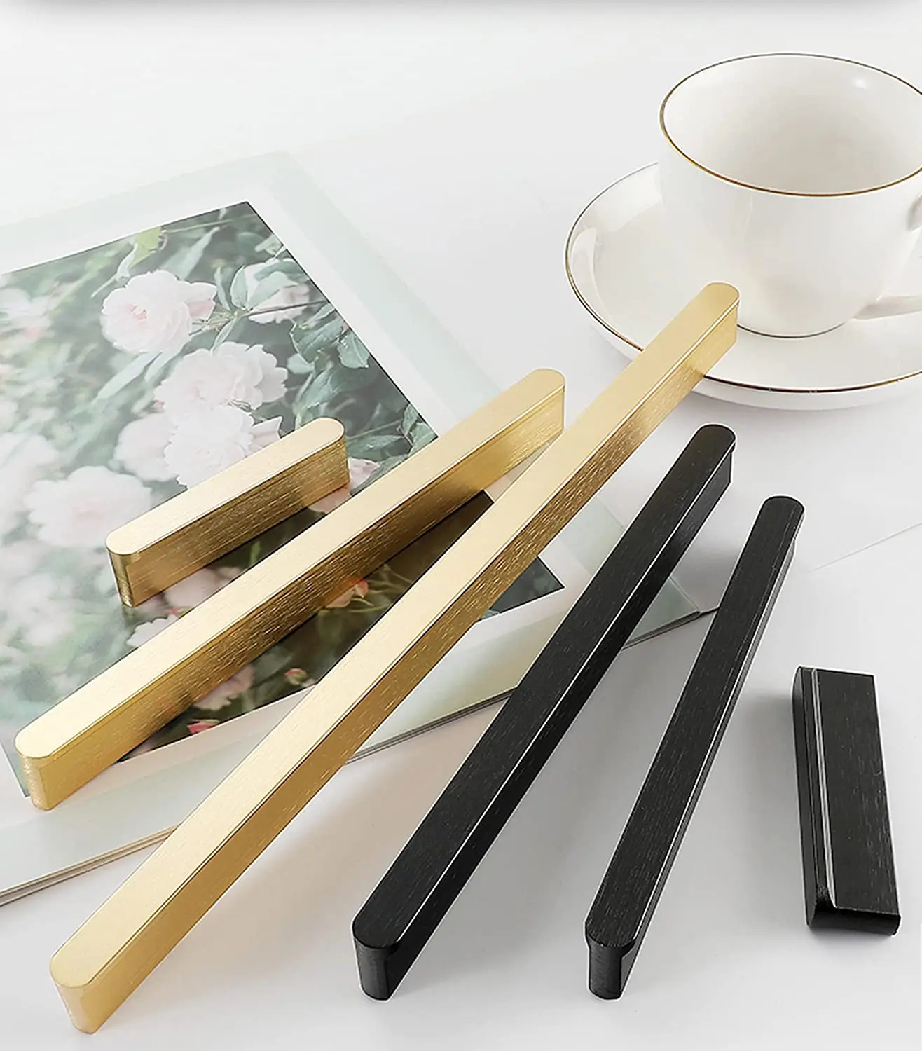 Brushed Gold Black Long Handles for Cabinets and Drawers Zinc Alloy ...