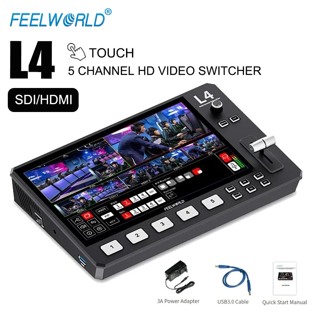 FEELWORLD L4 Multi Camera Mixer Switch 10.1 "HD Touch Screen USB 3.0 ...