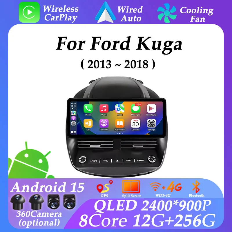 Android 15 CarPlay Ultra-thin Screen for Ford Kuga 2013-2018 12.3 inch ...
