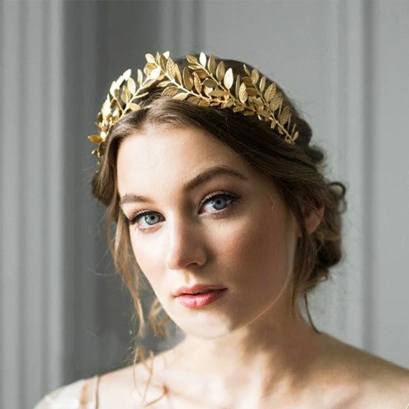European Greek Goddess Headband Metallic Gold Leaves Branch Crown Hair ...