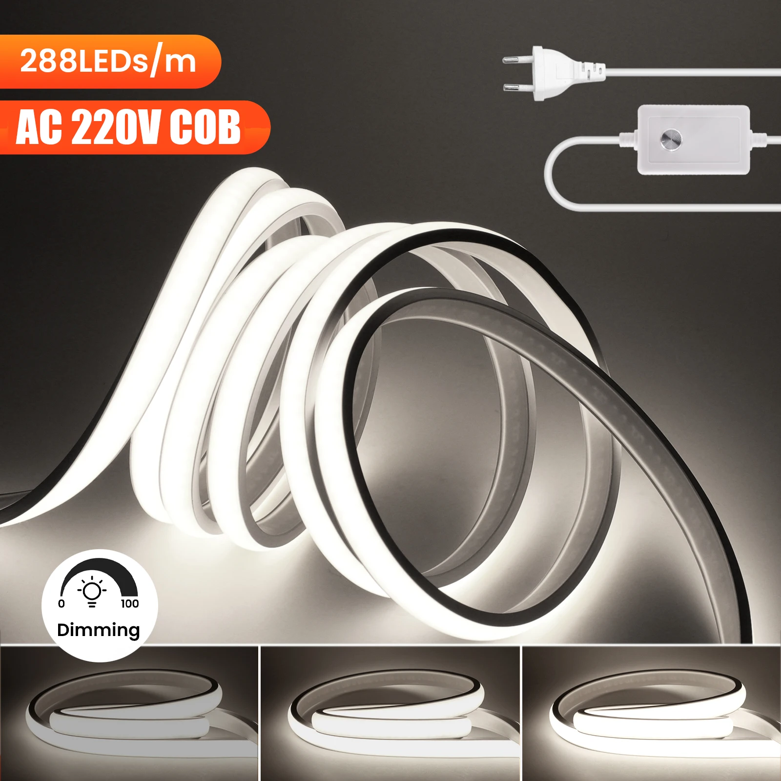 Dimmerable-COB-Neon-Light-AC-220V-Waterproof-TV-BackLight-Home-Garden ...