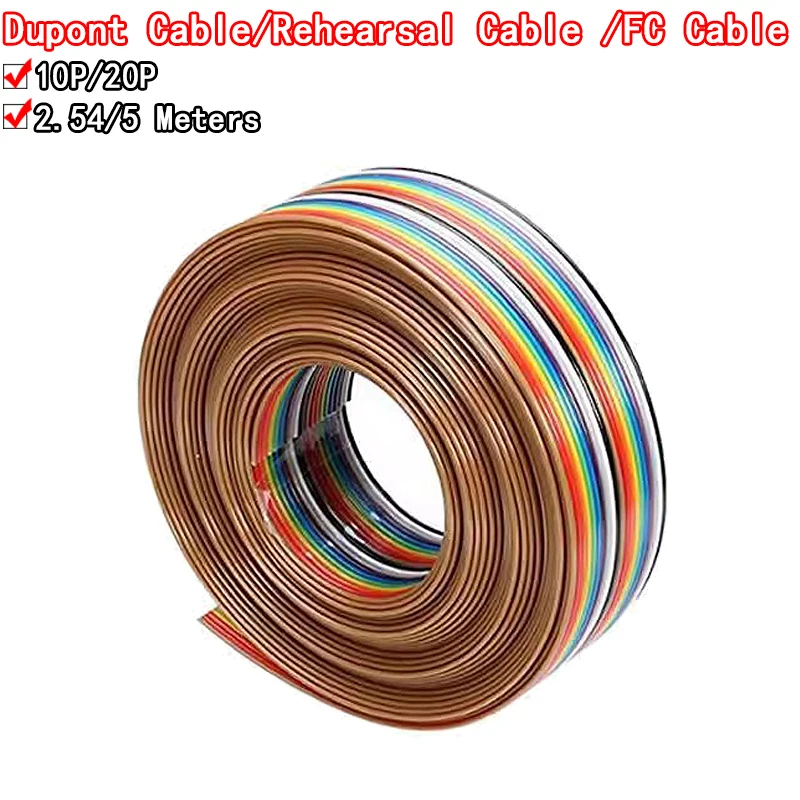 5Meter 10P/20P 2.54mm PITCH Color Flat Ribbon Cable Rainbow DuPont Wire ...