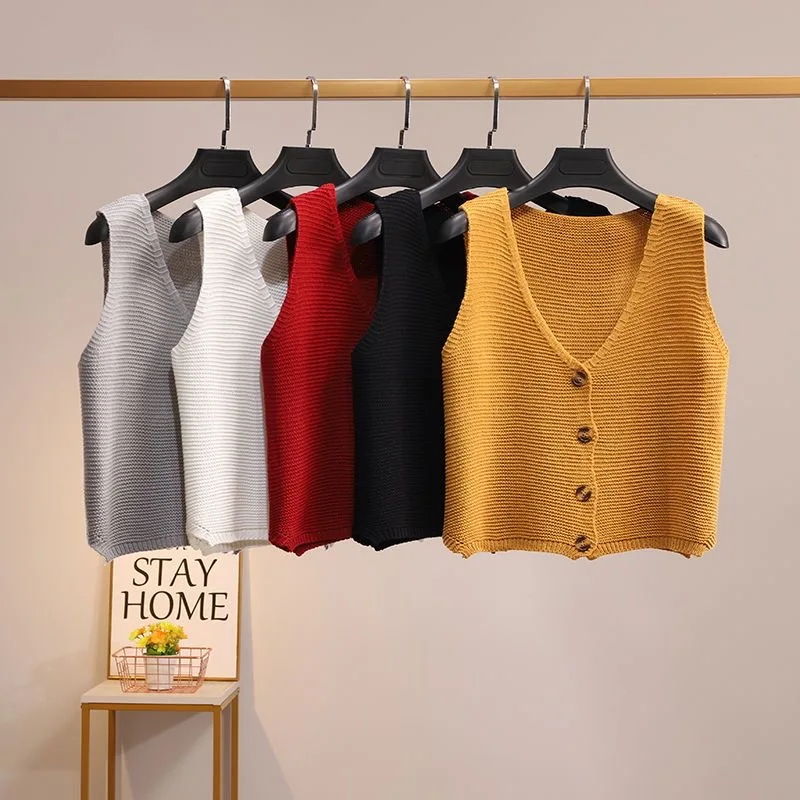 V-neck Button Knit Vest Women Spring Autumn Sleeveless Sweater Cardigan ...