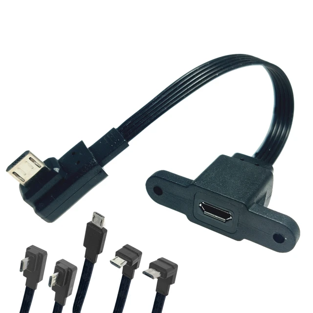 90 degree 5Pin left right angle micro-usb port male to female lock plug ...